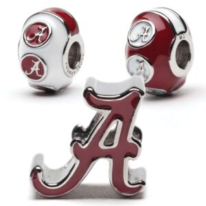 university of alabama bead charm set | stainless steel alabama charms | set of three crimson tide charms | university of alabama gift | fits most popular charm bracelets