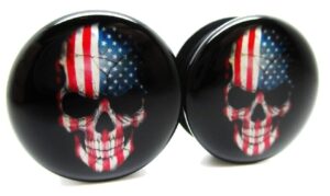 pierced republic american skull ear plugs - acrylic - screw on - new *pair* (00 gauge (10mm))