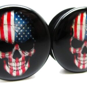 Pierced Republic American Skull Ear Plugs - Acrylic - Screw on - New *Pair* (00 Gauge (10mm))