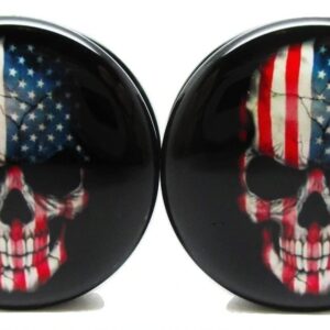 Pierced Republic American Skull Ear Plugs - Acrylic - Screw on - New *Pair* (00 Gauge (10mm))