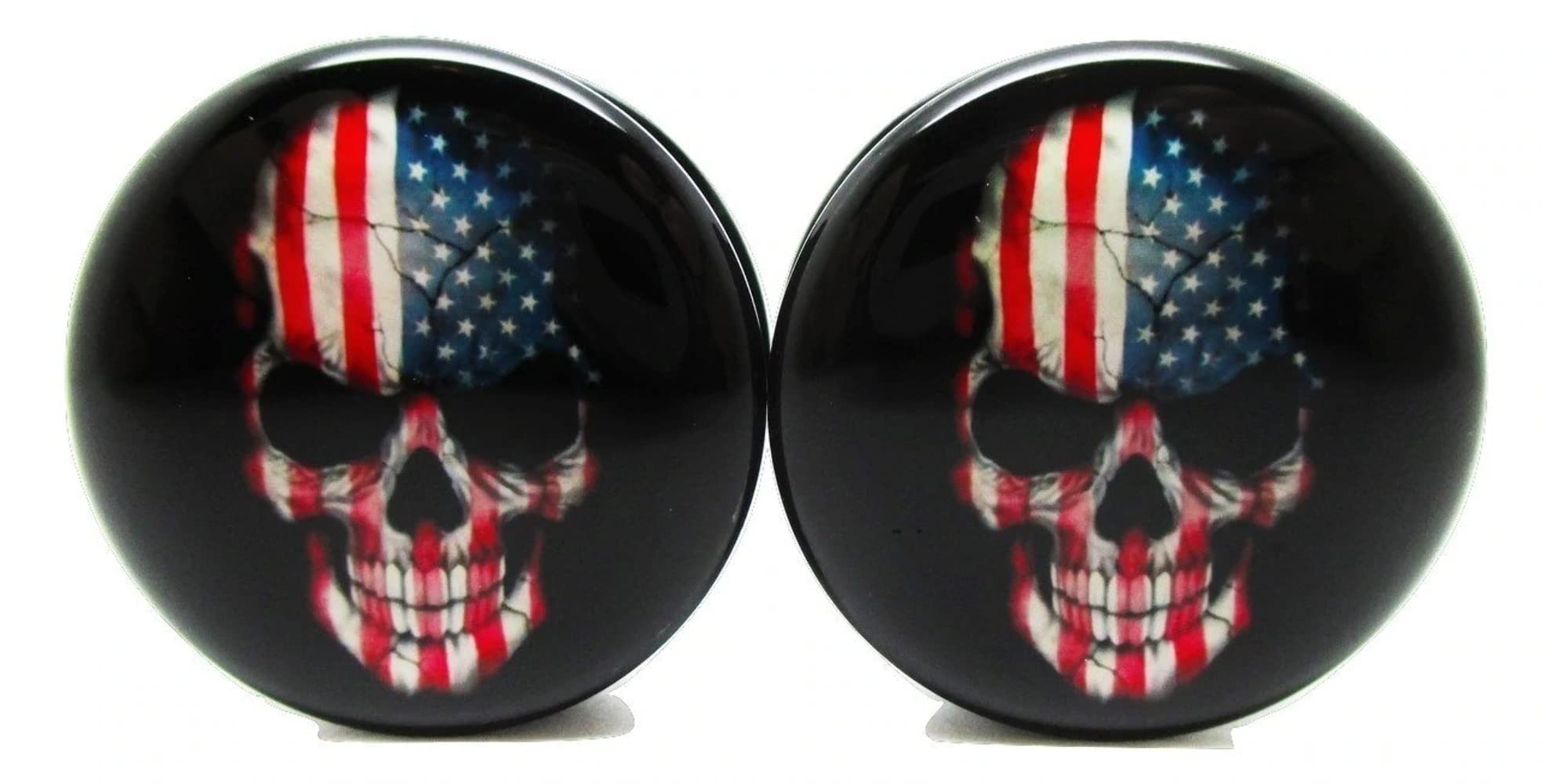 Pierced Republic American Skull Ear Plugs - Acrylic - Screw on - New *Pair* (00 Gauge (10mm))