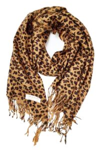 cirrus animal print fringed shoulder pashmina feel wrap scarf - leopard patterns