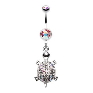 wildklass jewelry turtle dazzle 316l surgical steel belly button ring