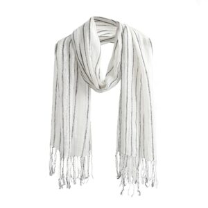 jeelow 100% linen lightweight striped light scarf shawl wrap for men & women (white linen black stripes)