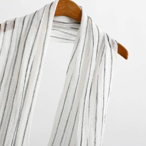 Jeelow 100% Linen Lightweight Striped Light Scarf Shawl Wrap For Men & Women (White Linen Black Stripes)