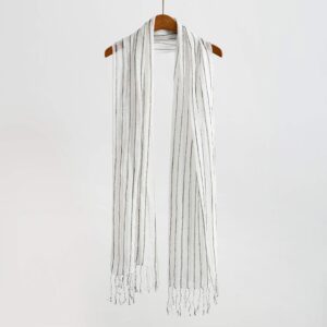 Jeelow 100% Linen Lightweight Striped Light Scarf Shawl Wrap For Men & Women (White Linen Black Stripes)