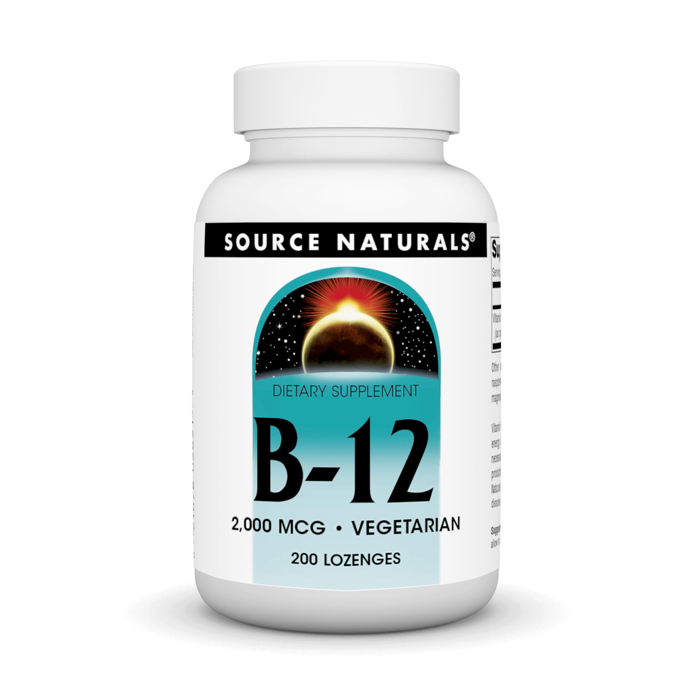 Source Naturals Vitamin B-12, Supports Energy Production, 2000 mcg - 200 Vegetarian Lozenges