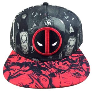 deadpool allover print snapback hat cap new marvel comics grey