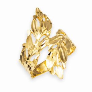 modern contemporary rings high polish 14k yellow gold double laurel wreath leaf ring (size 9)