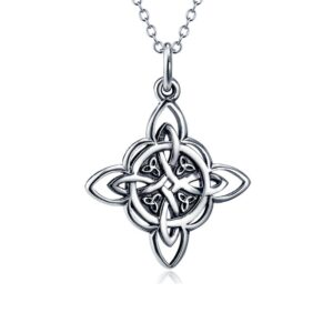 flyow 925 sterling silver celtic triquetra trinity knot good luck pendant rolo chain necklace for women birthday graduation gift, 18"