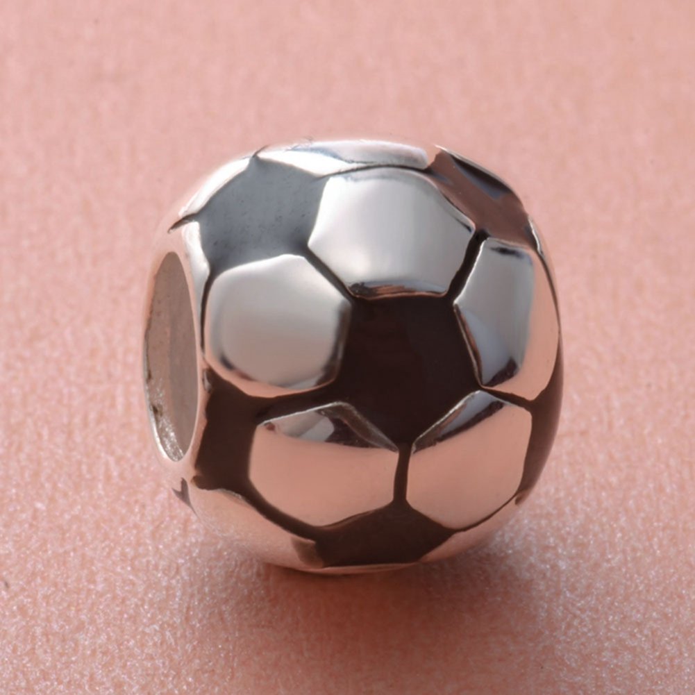 Choruslove Football Charm 925 Sterling Silver Soccer Ball Charm with Black White Enamel Bead for Sport Lover Charm Bracelet