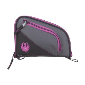 allen company 8" compact pistol case for women - made with soft knit lining and barrel pocket - gun storage accessory with lockable zipper - heavy-duty handgun protection - black/gray/orchid