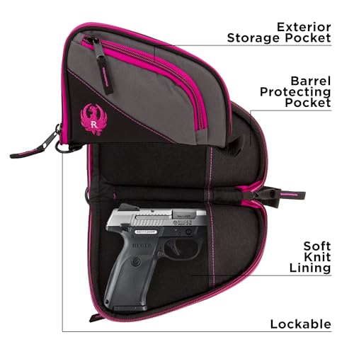 Allen Company 8" Compact Pistol Case for Women - Made with Soft Knit Lining and Barrel Pocket - Gun Storage Accessory with Lockable Zipper - Heavy-Duty Handgun Protection - Black/Gray/Orchid