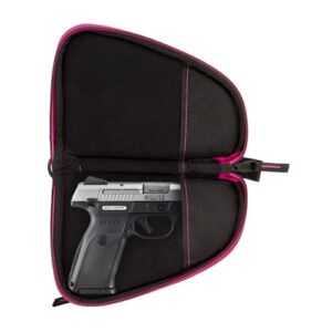 Allen Company 8" Compact Pistol Case for Women - Made with Soft Knit Lining and Barrel Pocket - Gun Storage Accessory with Lockable Zipper - Heavy-Duty Handgun Protection - Black/Gray/Orchid