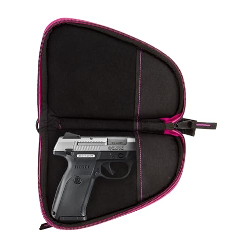 Allen Company 8" Compact Pistol Case for Women - Made with Soft Knit Lining and Barrel Pocket - Gun Storage Accessory with Lockable Zipper - Heavy-Duty Handgun Protection - Black/Gray/Orchid