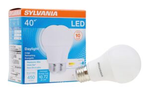 sylvania led light bulb, 40w equivalent a19, efficient 6w, medium base, frosted finish, 450 lumens, daylight ,2 count (pack of 1)