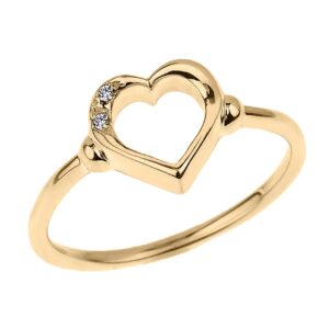 10k yellow gold diamond accented open heart ring with pavé set gems (j-k color, i1-i2 clarity) - size 6-1/2