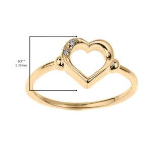 10K Yellow Gold Diamond Accented Open Heart Ring with Pavé Set Gems (J-K Color, I1-I2 Clarity) - Size 6-1/2