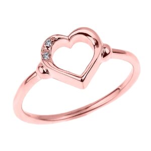 modern contemporary rings 10k rose gold diamond accented open heart ring with pavé set gems (j-k color, i1-i2 clarity) - size 6-3/4