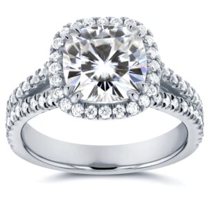 kobelli forever one (d-f) moissanite and halo diamond engagement ring 2 1/2 ctw 14k white gold, size 11