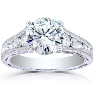 kobelli forever one (d-f) moissanite & channel diamond engagement ring 2 1/2 ctw 14k white gold, size 9