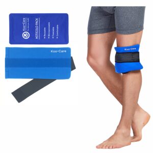 koo-care flexible gel ice pack & wrap with elastic strap for hot cold therapy - great for sprains, muscle pain, bruises, injuries, etc. (neck, arm, elbow, waist, knee, ankle)(medium)