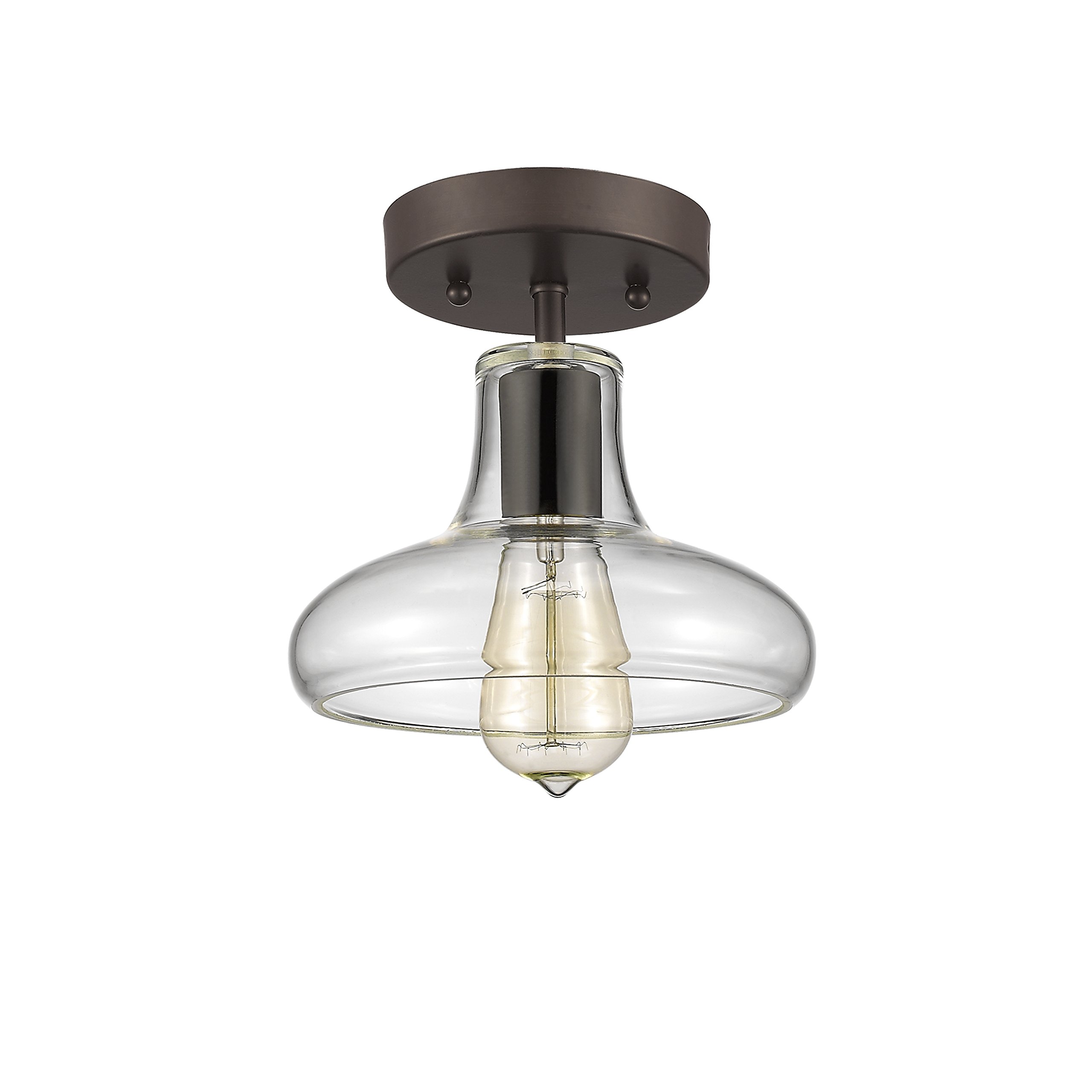 Chloe Lighting CH854009CL08-SF1 Industrial Industrial-Style 1 Light Rubbed Bronze Semi-Flush Ceiling Fixture 8" Shade