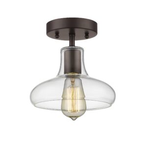 Chloe Lighting CH854009CL08-SF1 Industrial Industrial-Style 1 Light Rubbed Bronze Semi-Flush Ceiling Fixture 8" Shade