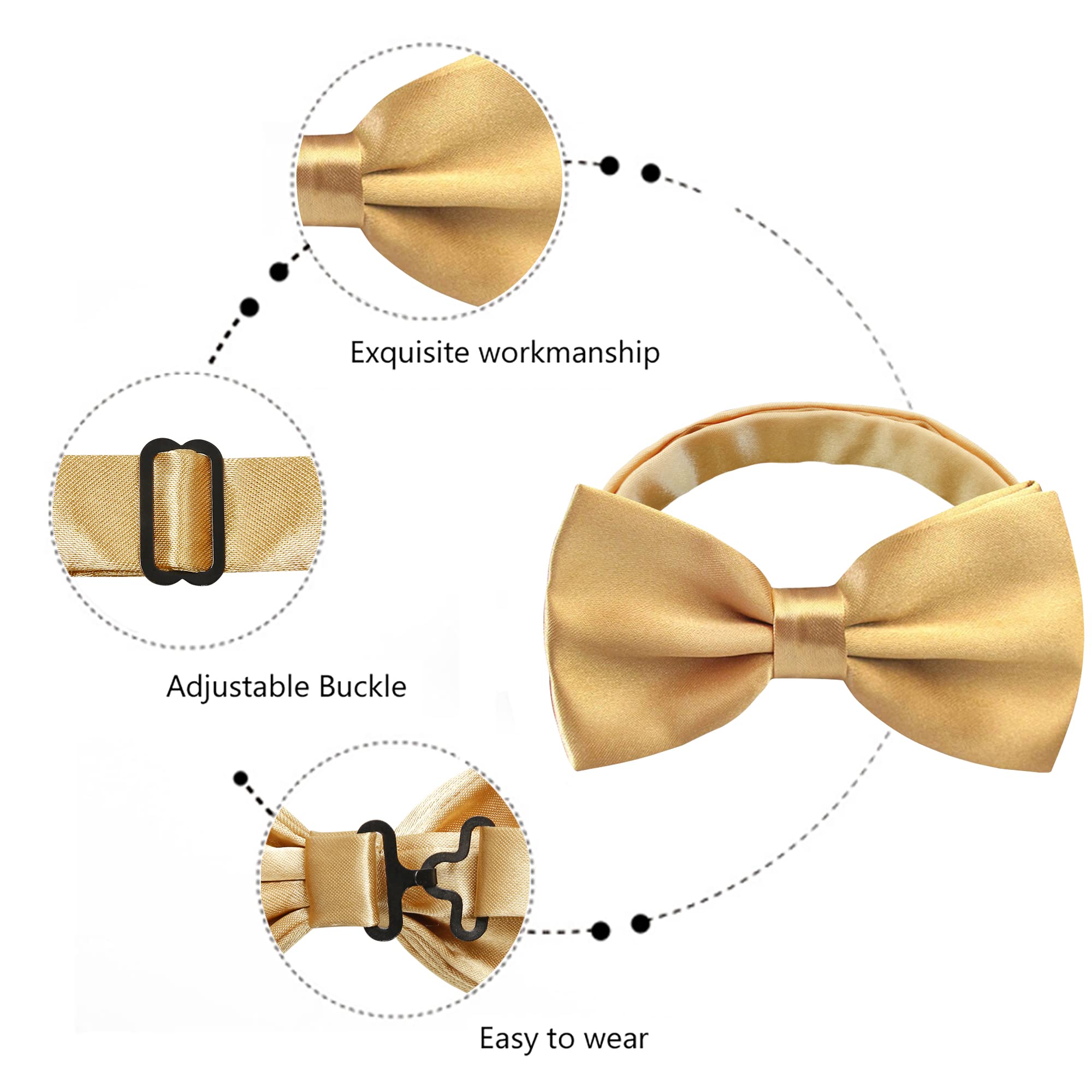 Alizeal Men's Pre-Tied Adjustable Length Solid Color Tuxedo Party Bow Tie, Champagne