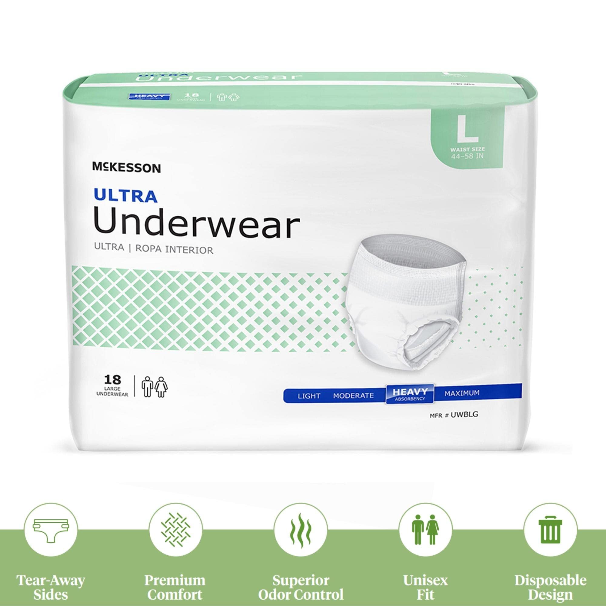 McKesson Ultra Underwear, Incontinence, Heavy Absorbency, Large, 72 Count