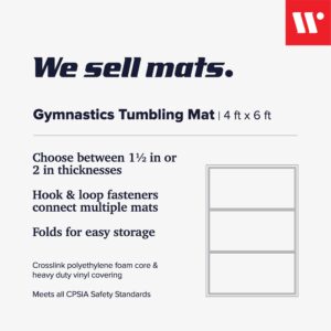 We Sell Mats 4 ft x 6 ft x 2 in Gymnastics Mat, Folding Tumbling Mat, Portable with Hook & Loop Fasteners