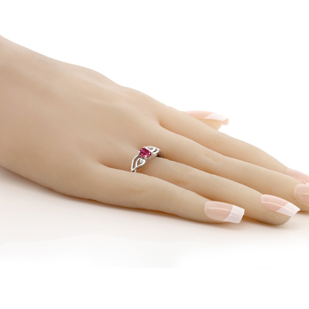 Gem Stone King 925 Sterling Silver Pink Tourmaline and White Lab Grown Diamond Ring For Women (0.51 Cttw, Oval 6X4MM, Available 5,6,7,8,9) (Size 6)