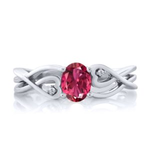 Gem Stone King 925 Sterling Silver Pink Tourmaline and White Lab Grown Diamond Ring For Women (0.51 Cttw, Oval 6X4MM, Available 5,6,7,8,9) (Size 6)