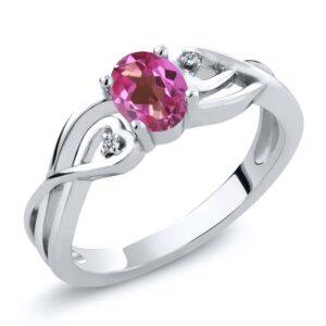 gem stone king 925 sterling silver pink mystic topaz and white lab grown diamond ring for women (0.51 cttw, gemstone birthstone, available in size 5, 6, 7, 8, 9)