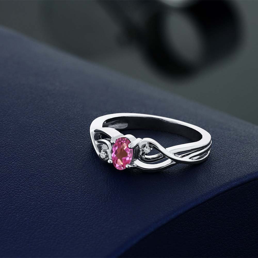 Gem Stone King 925 Sterling Silver Pink Mystic Topaz and White Lab Grown Diamond Ring For Women (0.51 Cttw, Gemstone Birthstone, Available In Size 5, 6, 7, 8, 9)