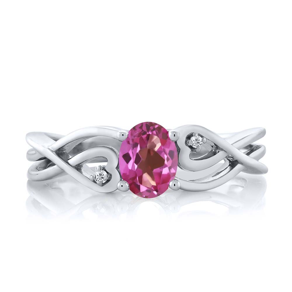 Gem Stone King 925 Sterling Silver Pink Mystic Topaz and White Lab Grown Diamond Ring For Women (0.51 Cttw, Gemstone Birthstone, Available In Size 5, 6, 7, 8, 9)