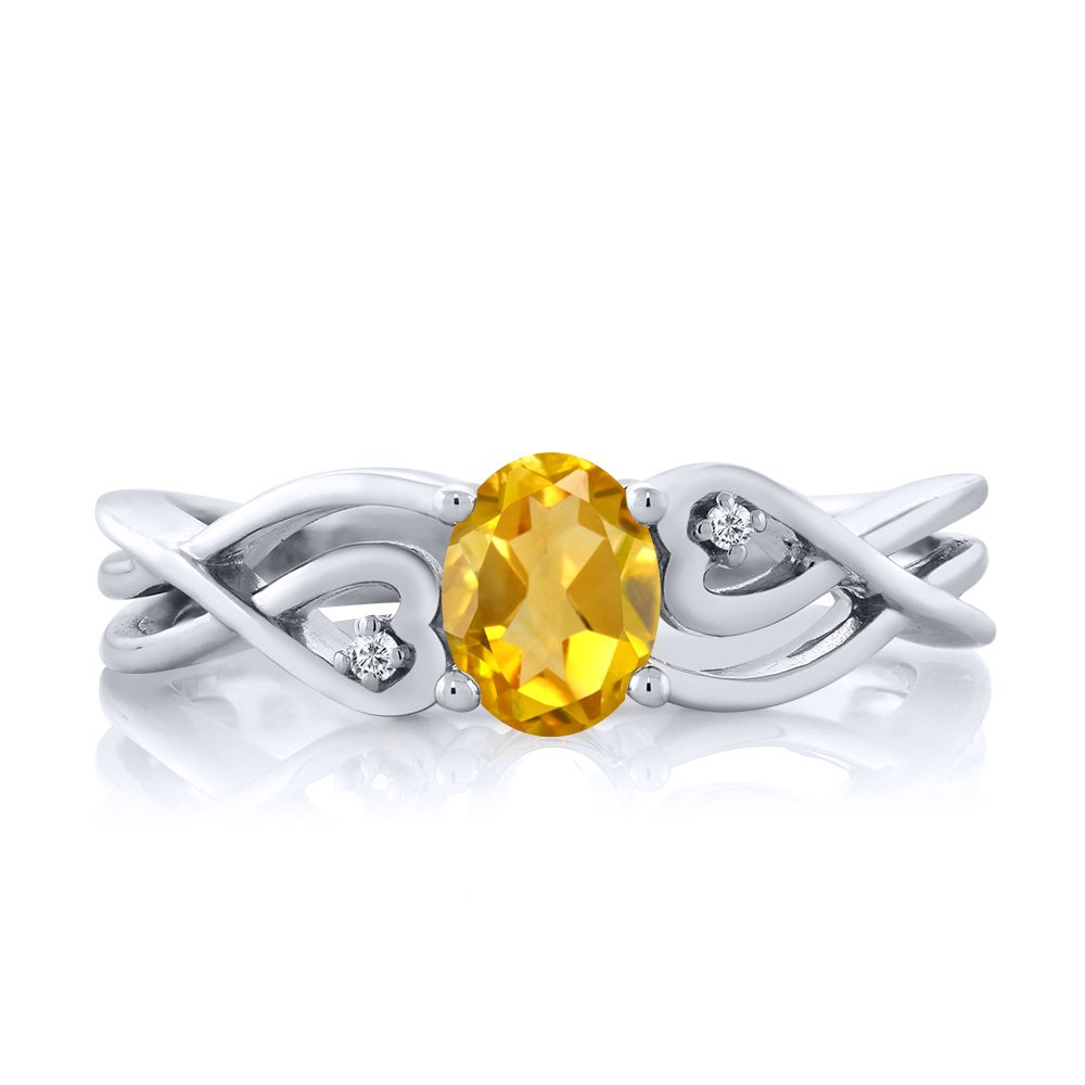 Gem Stone King 925 Sterling Silver Yellow Citrine and White Lab Grown Diamond Ring For Women (0.41 Cttw, Gemstone Birthstone, Available In Size 5, 6, 7, 8, 9)