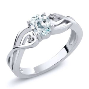 gem stone king 925 sterling silver sky blue aquamarine and white lab grown diamond ring for women (0.44 cttw, gemstone birthstone, available in size 5,6,7,8,9)