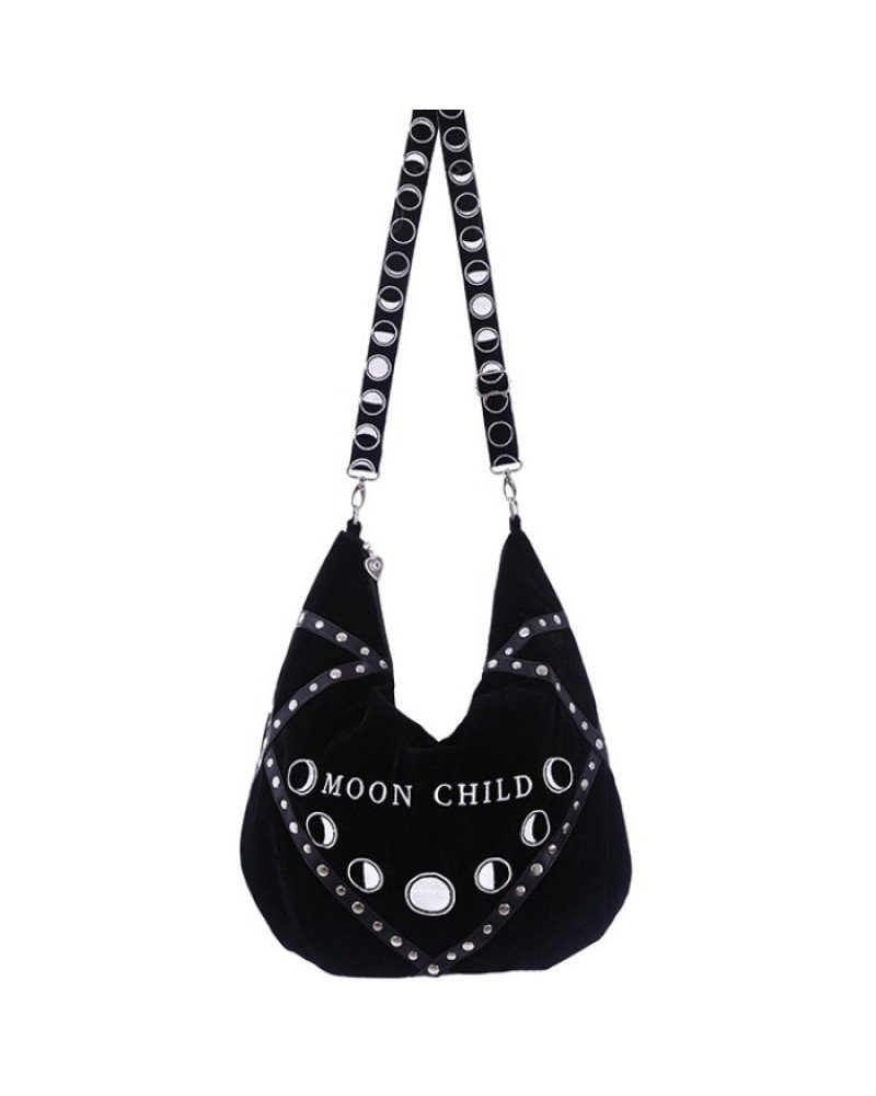 Restyle Gypsy Gothic Witch Moon Child Black Velvet Large Slouchy Hobo Bag