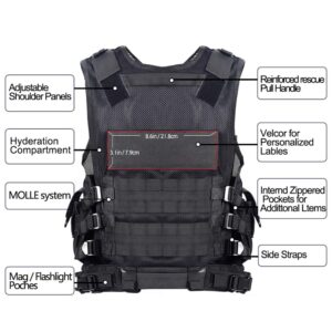 vAv YAKEDA Tactical Vest Outdoor Ultra-Light Breathable Training Airsoft Vest Adjustable for Adults (US, Alpha, One Size, Regular, Regular, Black)