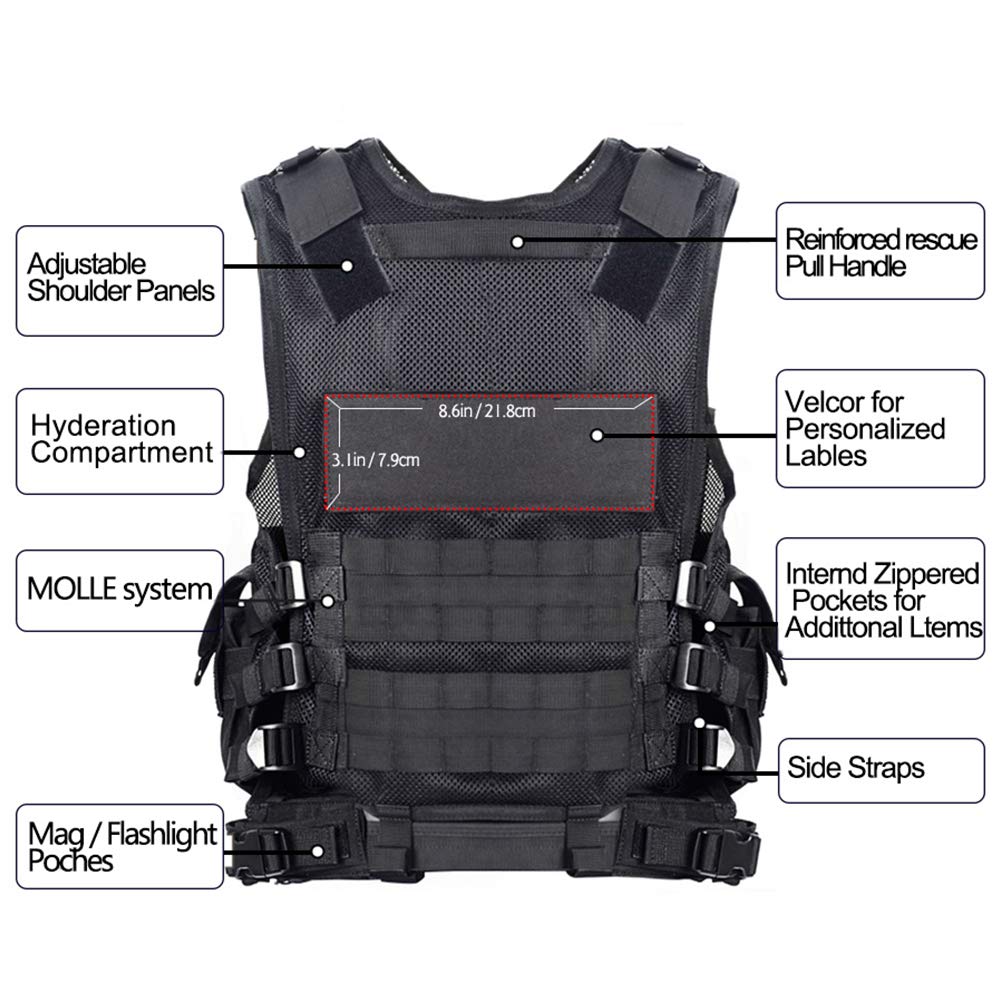 vAv YAKEDA Tactical Vest Outdoor Ultra-Light Breathable Training Airsoft Vest Adjustable for Adults (US, Alpha, One Size, Regular, Regular, Black)