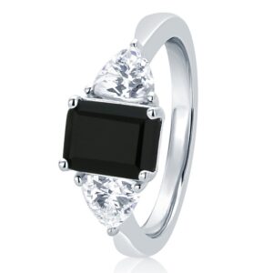 sterling silver ring wedding ring emerald cut 1.5 carat black cz stone three stone anniversary ring 8mm (size 5 to 10), 6