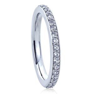 doubleaccent sterling silver ring wedding ring round cz stone eternity ring wedding band 2mm (size 5 to 10), 6