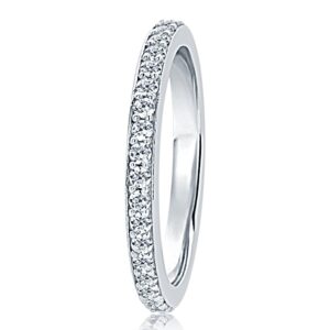 DoubleAccent Sterling Silver Ring Wedding Ring Round CZ Stone Eternity Ring Wedding Band 2MM (Size 5 to 10), 6