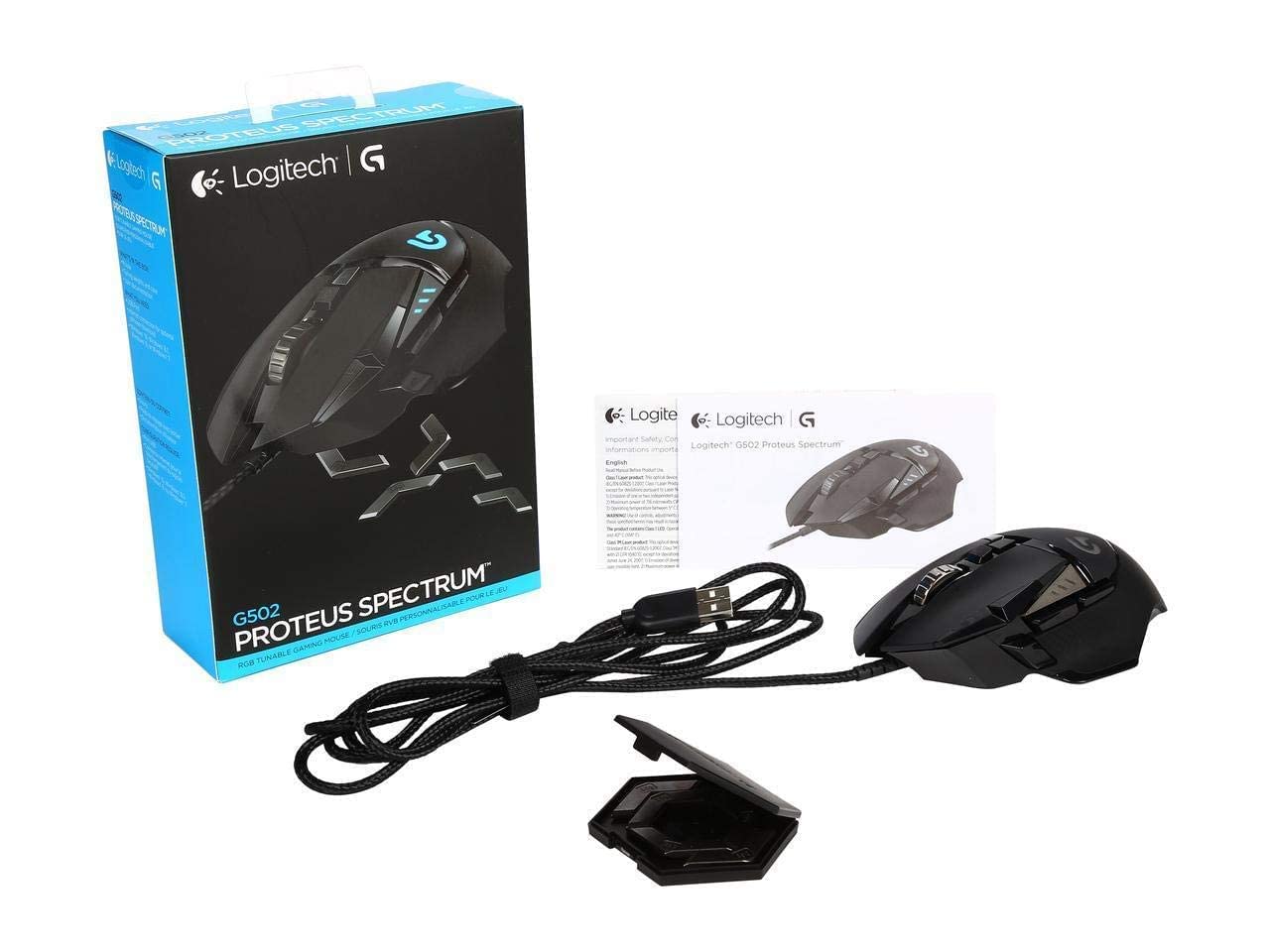 Logitech G502 Proteus Spectrum RGB Tunable Gaming Mouse, 12,000 DPI On-The-Fly DPI Shifting, Personalized Weight and Balance Tuning with (5) 3.6g Weights, 11 Programmable Buttons