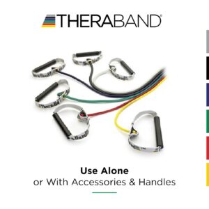 THERABAND Professional Latex Resistance Tubing with Handles For Full Body Exercise, Physical Therapy, Lower Pilates, At-Home Workouts, and Rehab, Soft Handles, 48 Inch, Yellow, Thin, Beginner Level 2