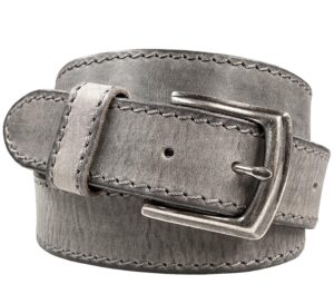 antique engraved buckle genuine full grain leather casual jean belt 1-1/2"(38mm) wide (gray, 36)