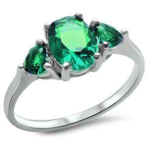 oxford diamond co oval & heart shape simulated green emerald .925 sterling silver ring size 7