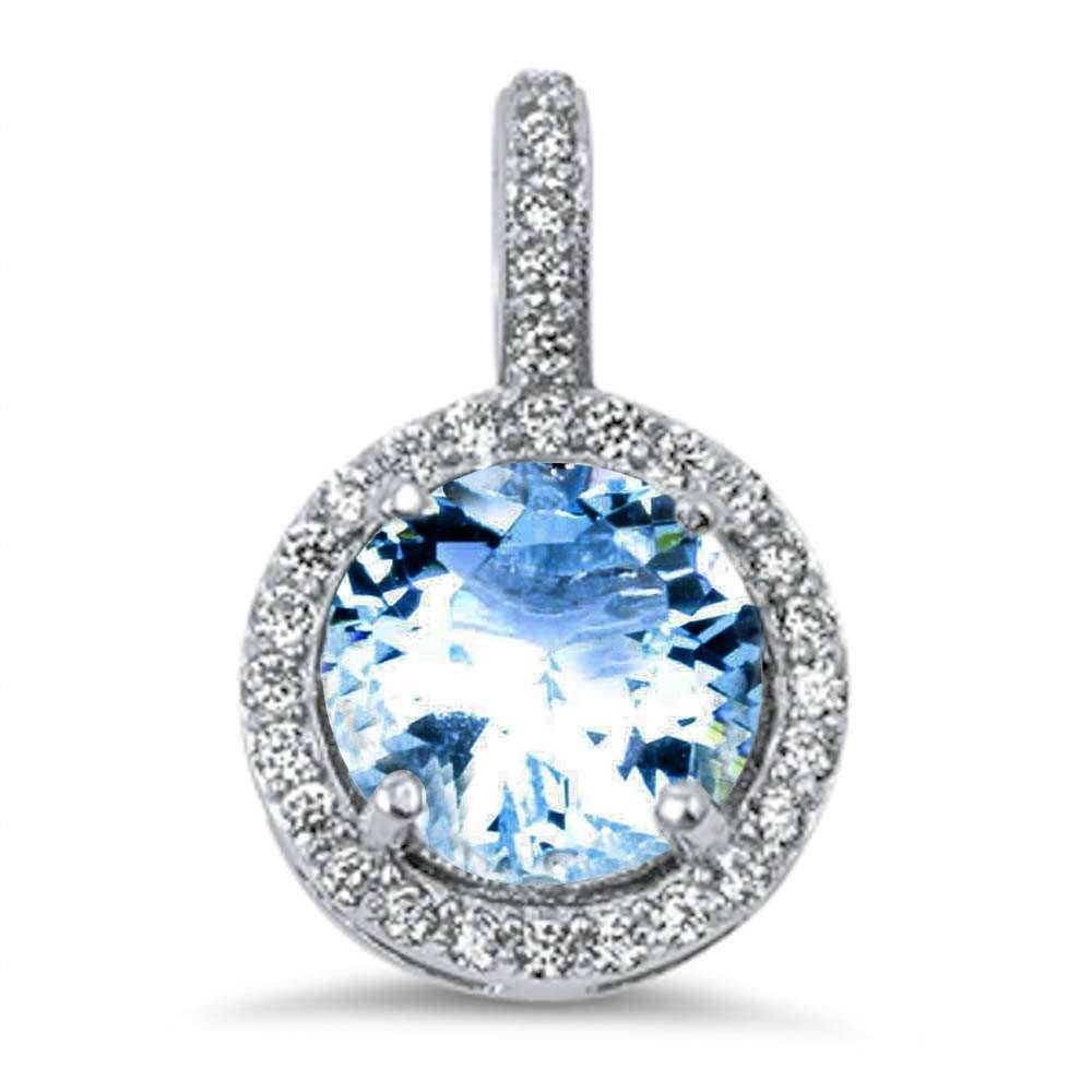 Oxford Diamond Co Halo Simulated Aquamarine & Cubic Zirconia .925 Sterling Silver Pendant