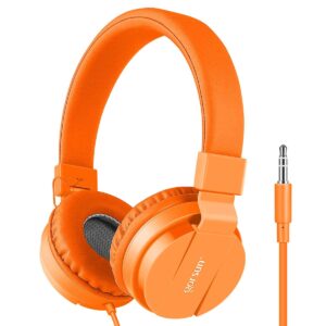 gorsun kids headphones, lightweight stereo wired toddler headphones，adjustable headband children's headset for smartphones computer pad earphones(orange)